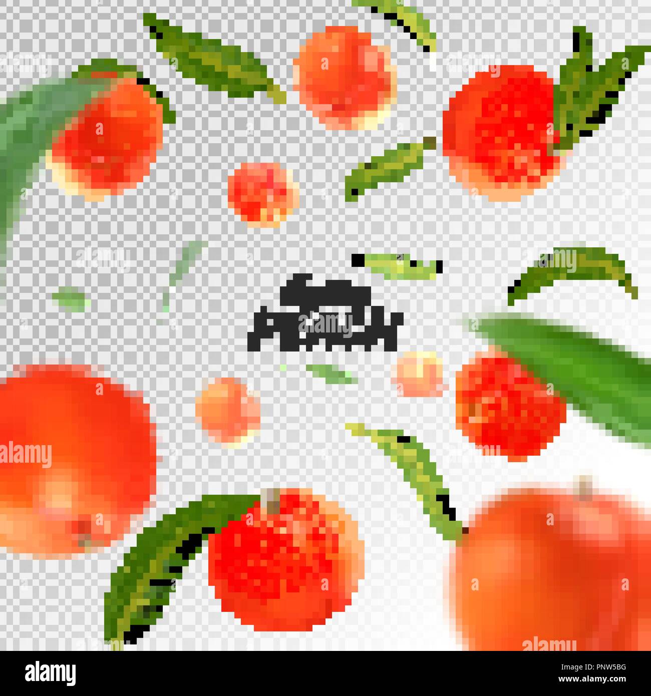 Flying peach. Realistic 3D illustration. Vector peaches on transparent ...