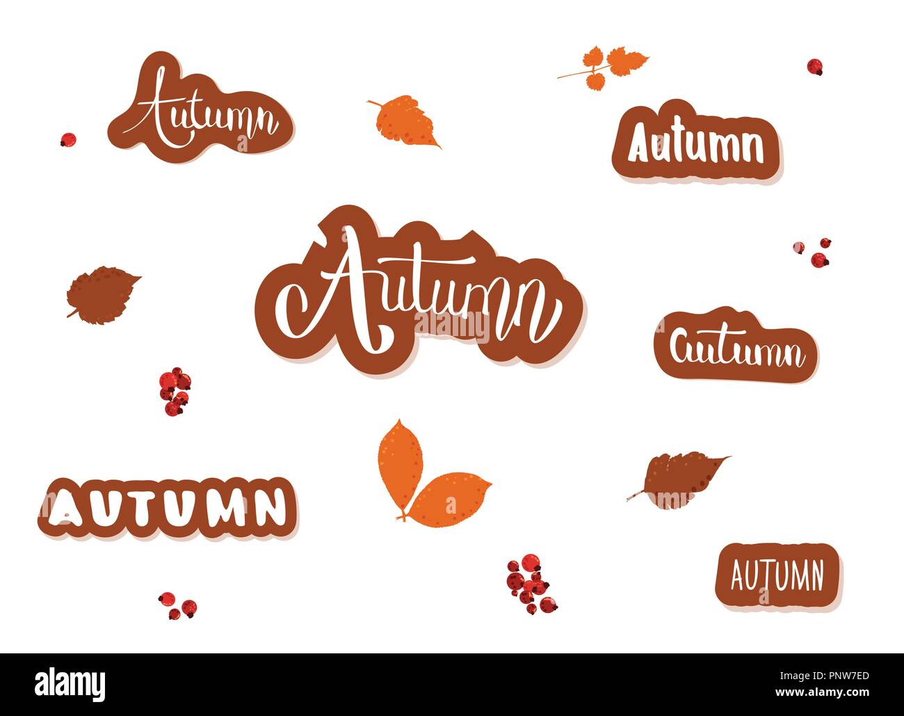 Set of Autumn quotes stickers. Handwritten lettering with decoration ...