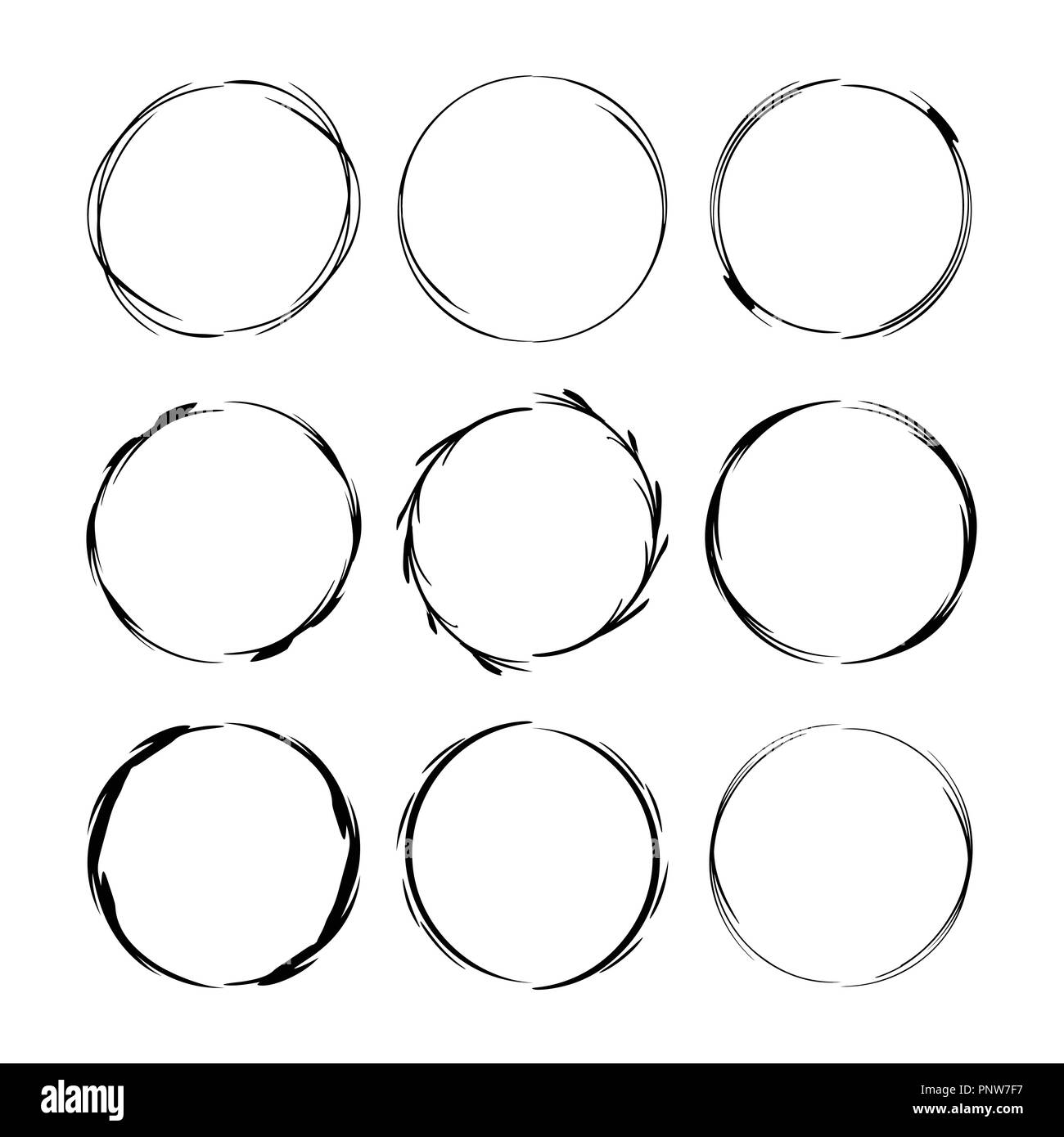 Set of round grunge frames. Empty borders isolated. Vector illustration ...