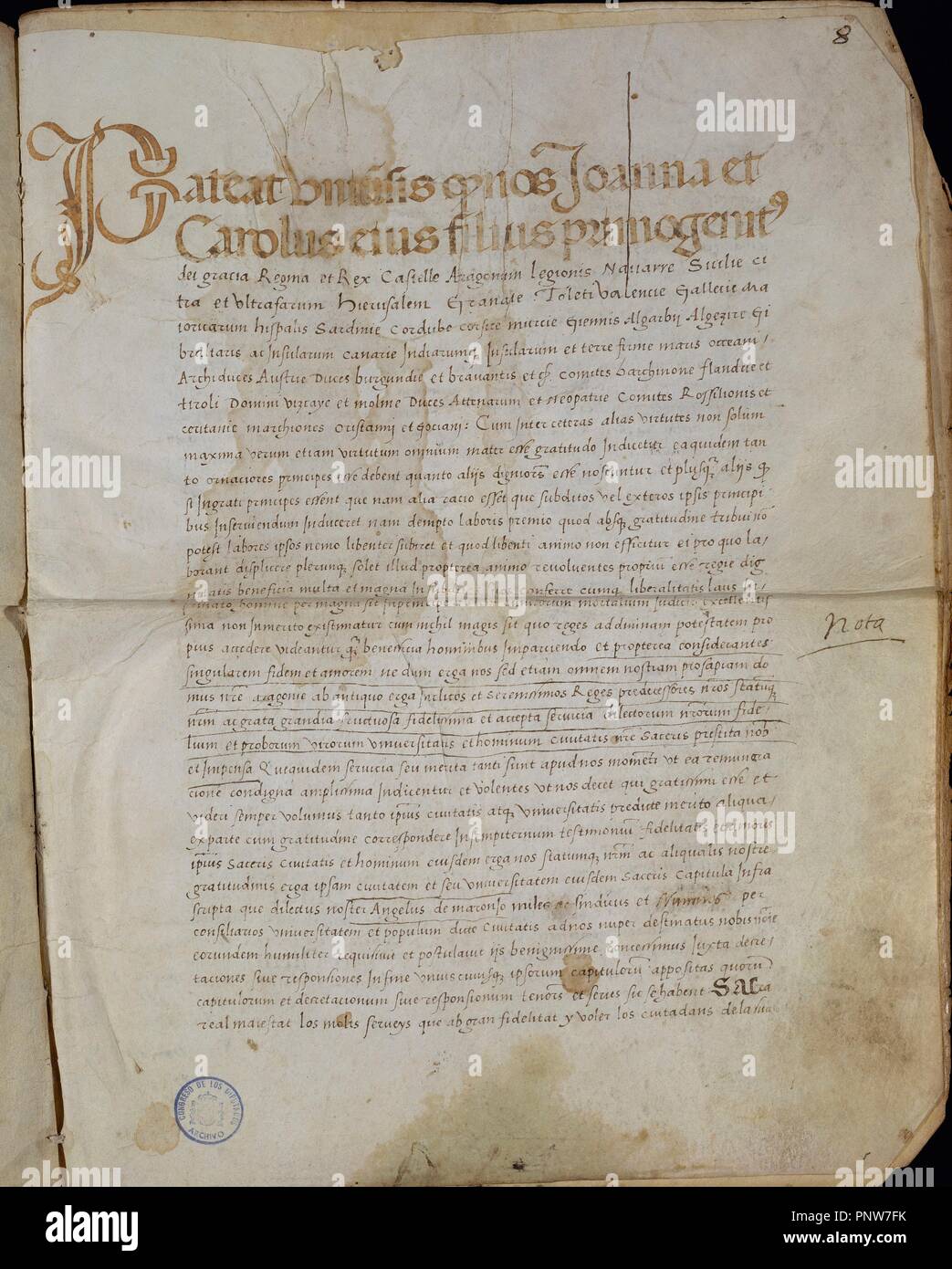 ARCHIVO DE CERDEÑA - CAPITULOS CONCEDIDOS POR DOÑA JUANA Y DON CARLOS A ...