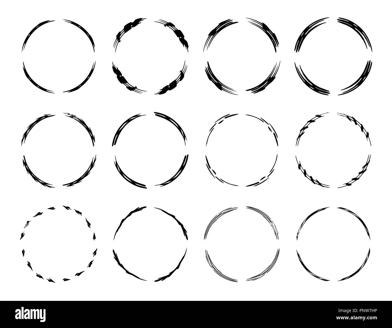 Collection of round grunge frames. Empty circlular borders isolated ...