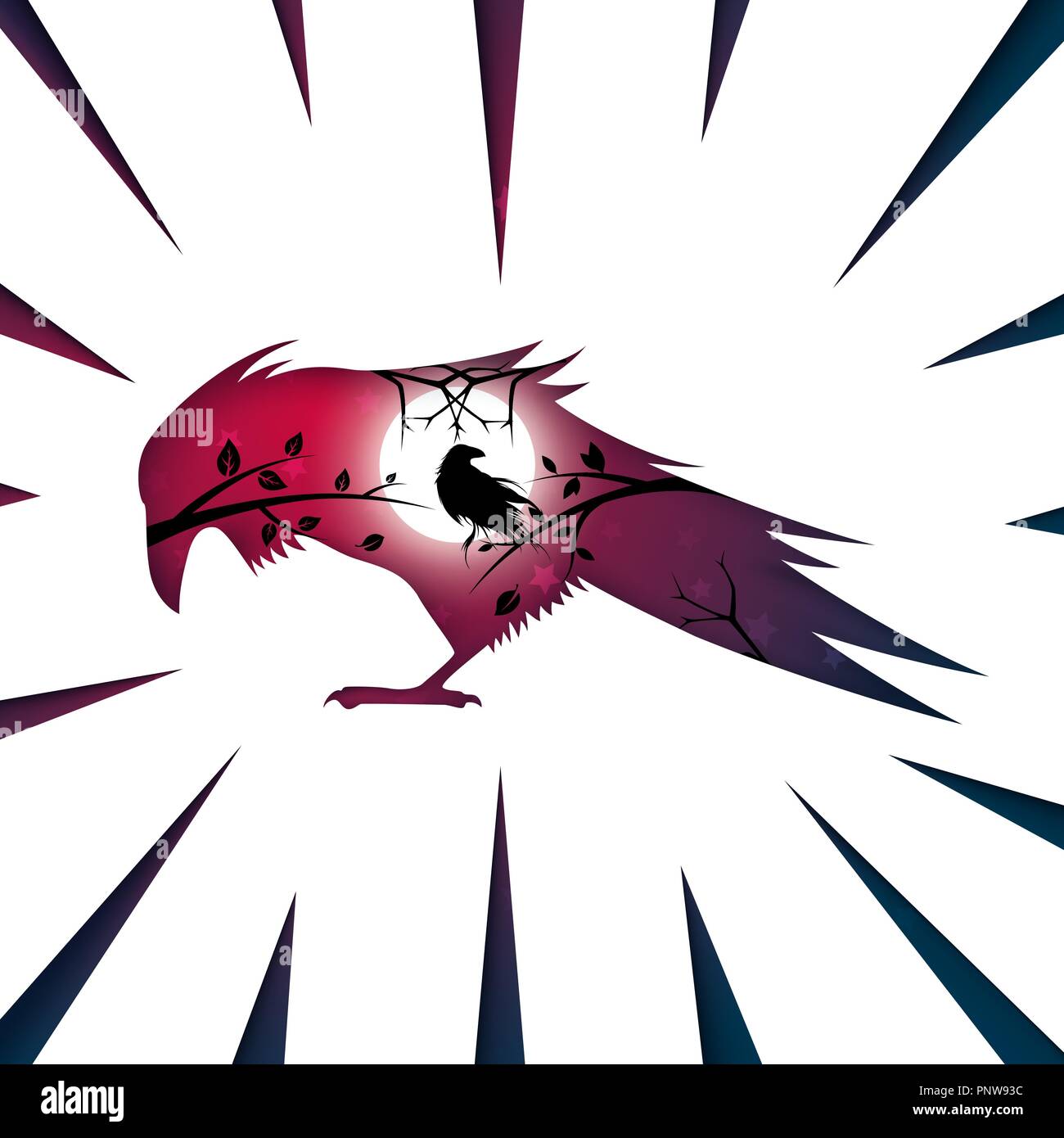Cartoon paper landscape. Raven, crow illustration Stock Vector Image ...