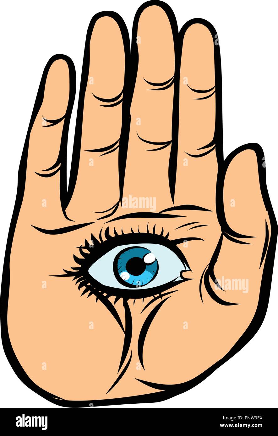 palm with eye, observation and spiritualism. Pop art retro vector ...