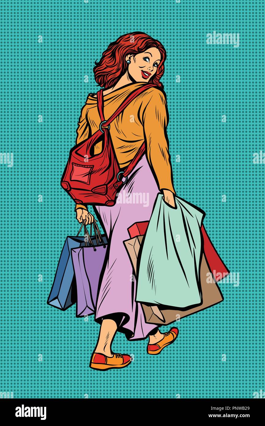 Woman goes shopping. Pop art retro vector illustration vintage kitsch ...