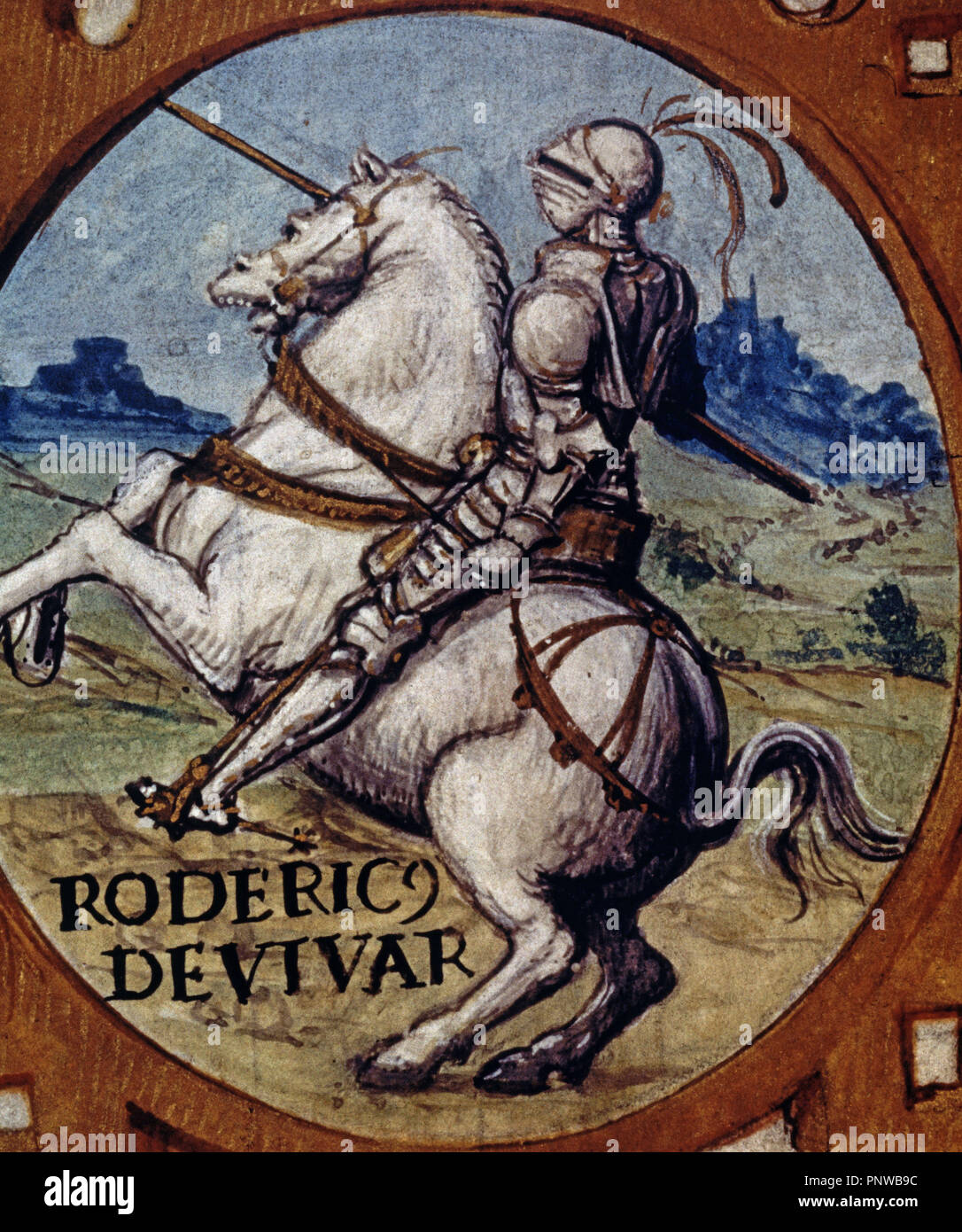 Spanish school. Miniature representing Rodrigo Diaz de Vivar (1043-1099 ...