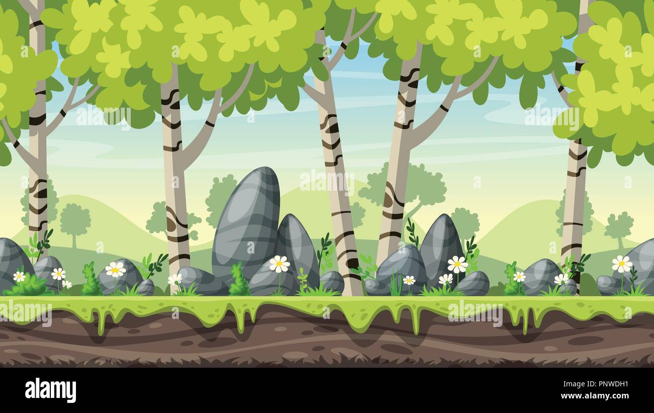 Seamless cartoon spring landscpae. Vector illustration with separate ...