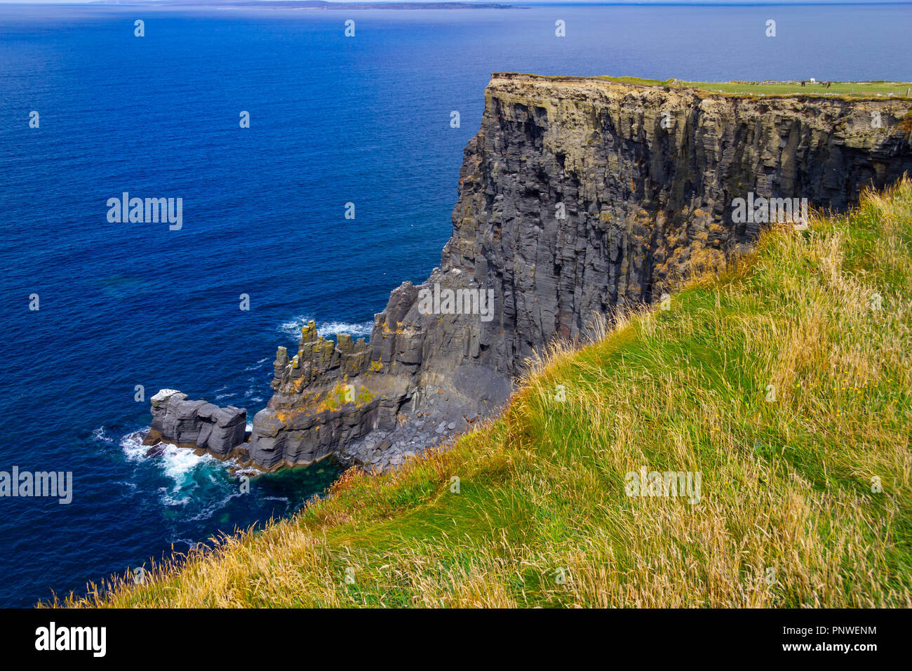 Cliffs of Moher with farm field and ocean, Doolin, Clare, Ireland Stock ...