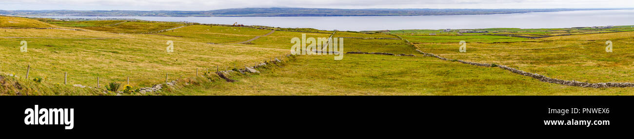 Panorama of Farms field in Cliffs of Moher with Lahinch and Licannor ...
