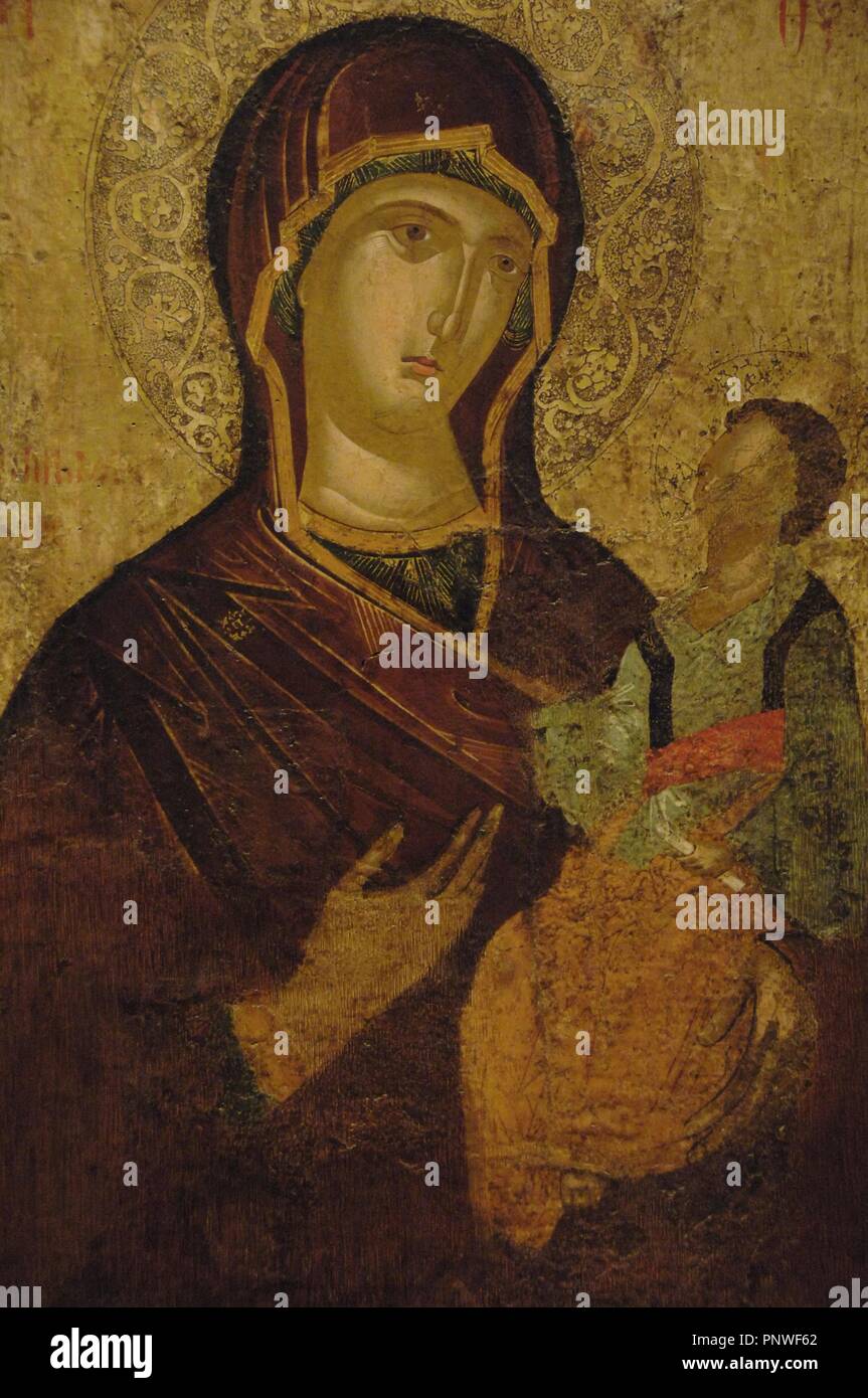 BYZANTINE ART. GREECE. Double-sided ICON with the Virgin of Tenderness ...