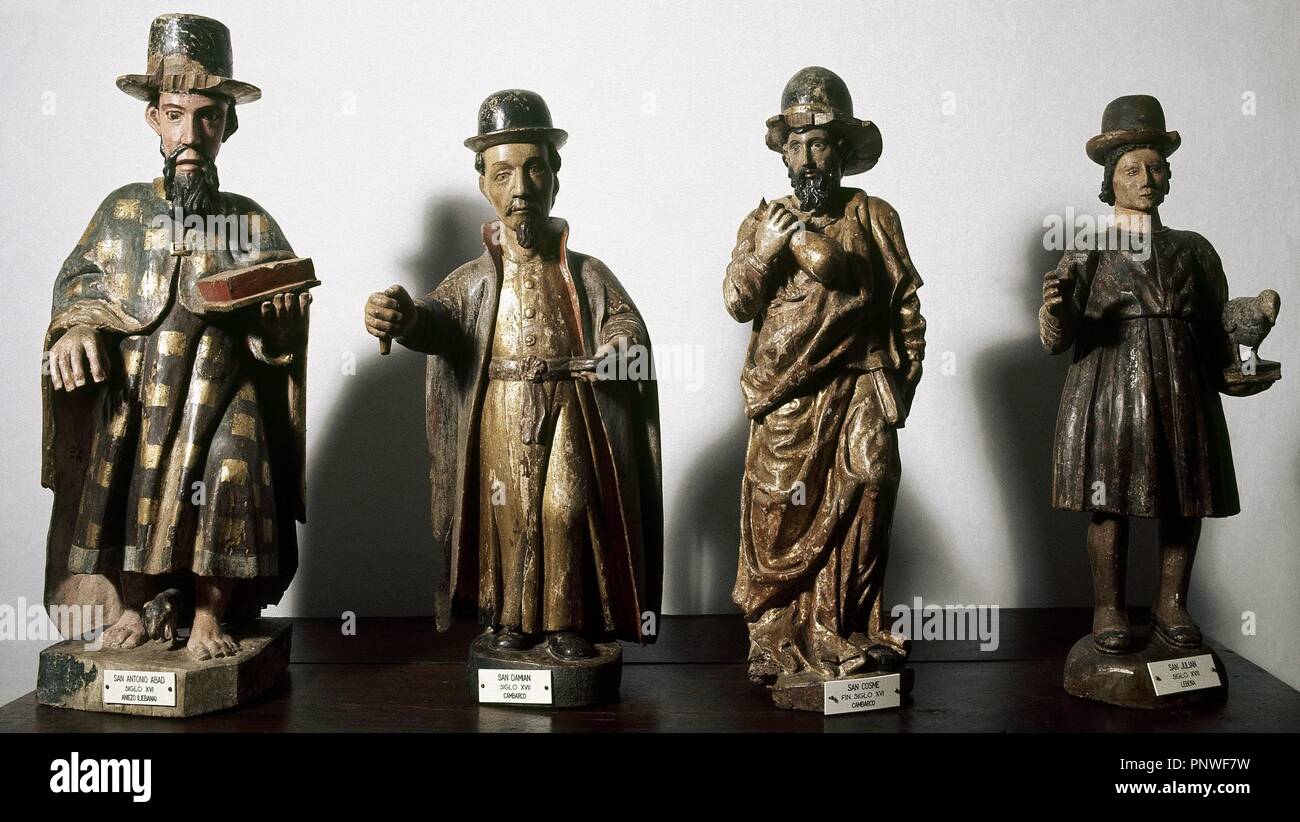 SANTOS DE LA RELIGION CRISTIANA. Tallas de madera. De izquierda a ...