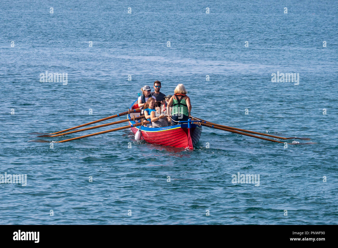 Gig boat Bucky-Doo pictured just outside Bridport Harbour, West Bay ...