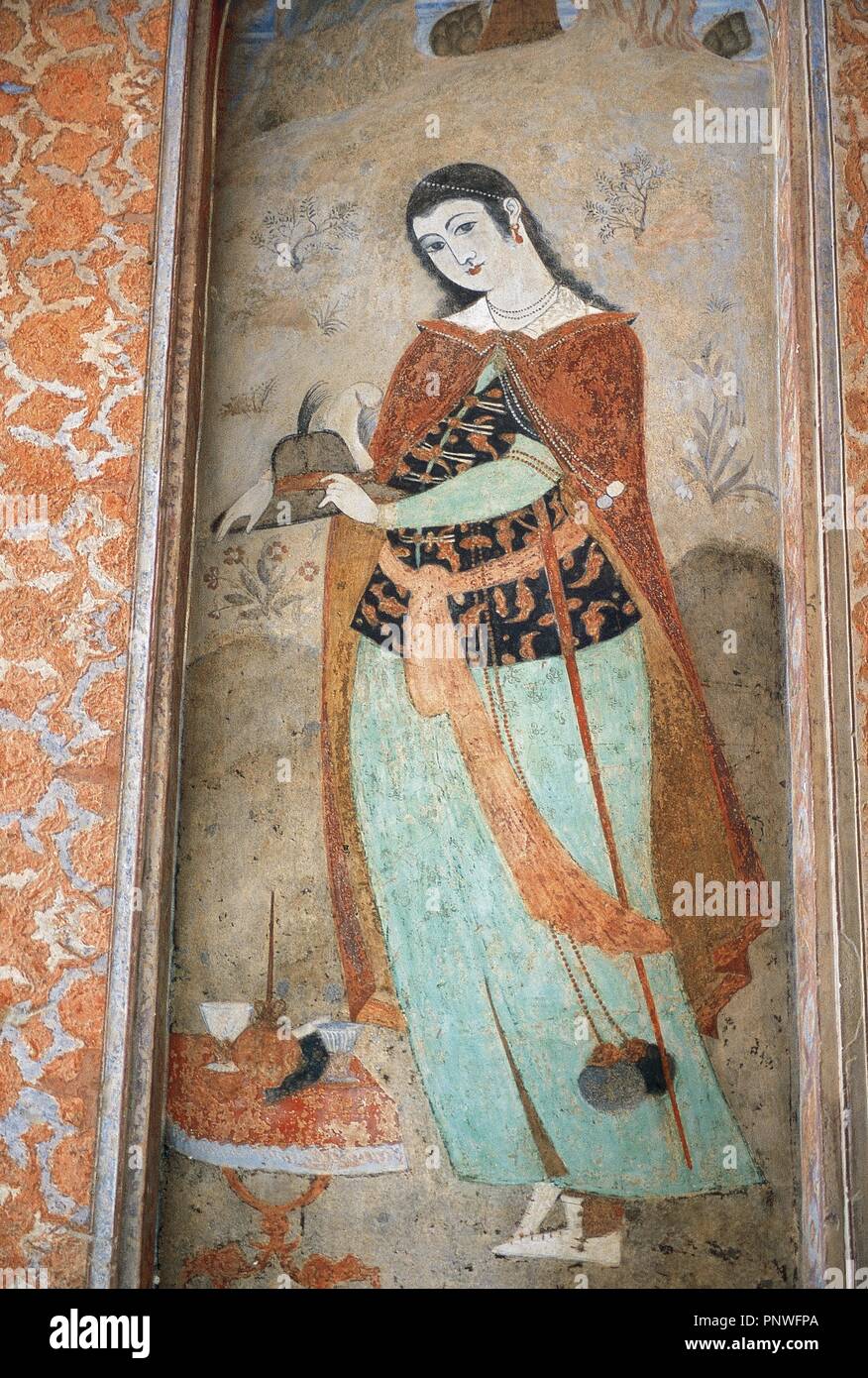 Islamic Art. Fresco depicting a woman. Timurid Dynasty. 15th and 16th ...