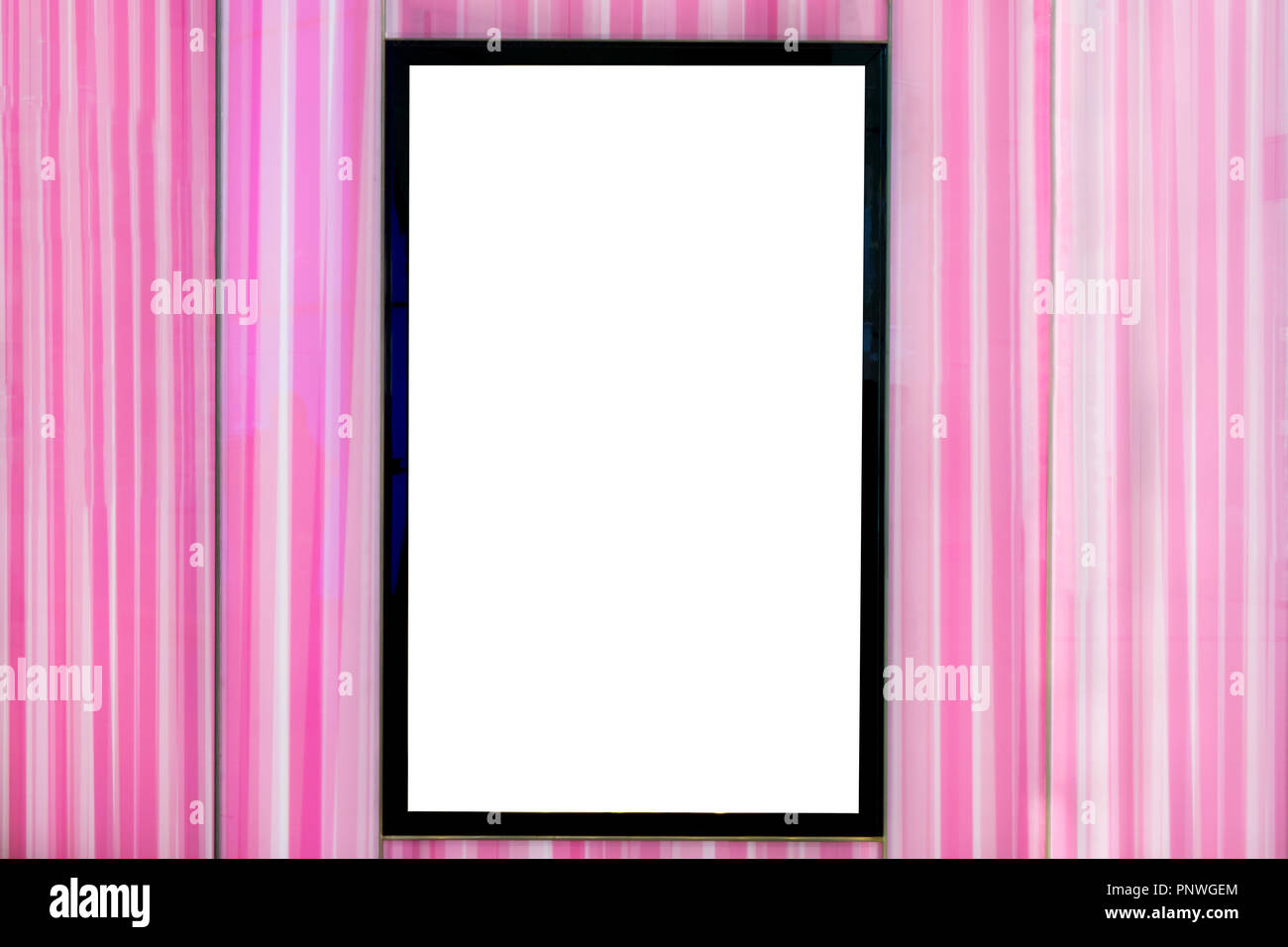 Mock up vertical signboard at the pink, blank white screen for ...