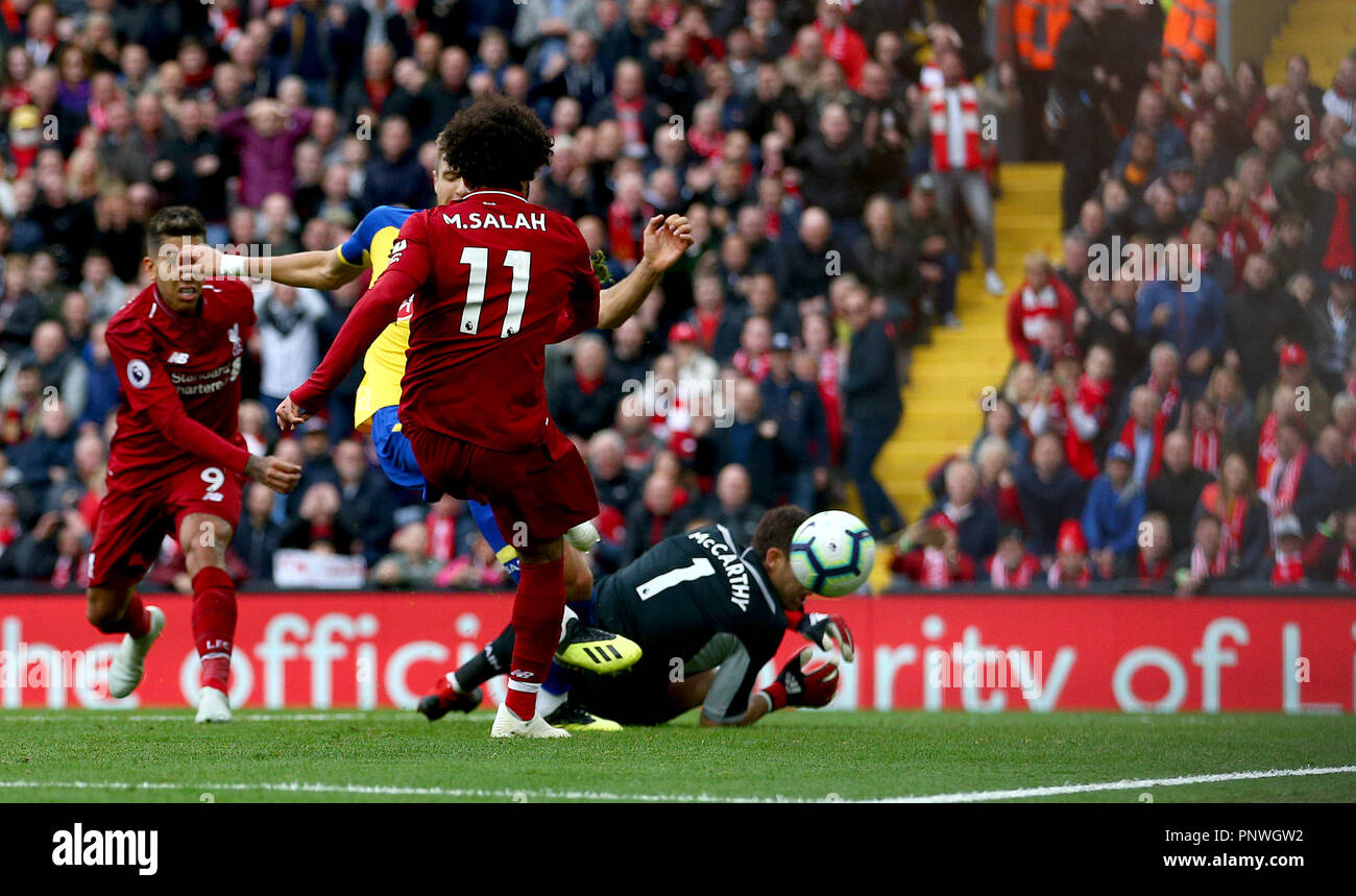 Liverpool's Mohamed Salah has a goal disallowed for offside during the ...