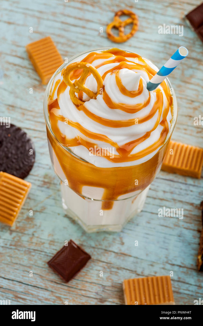 Vanilla milkshake from the upper angle Stock Photo - Alamy