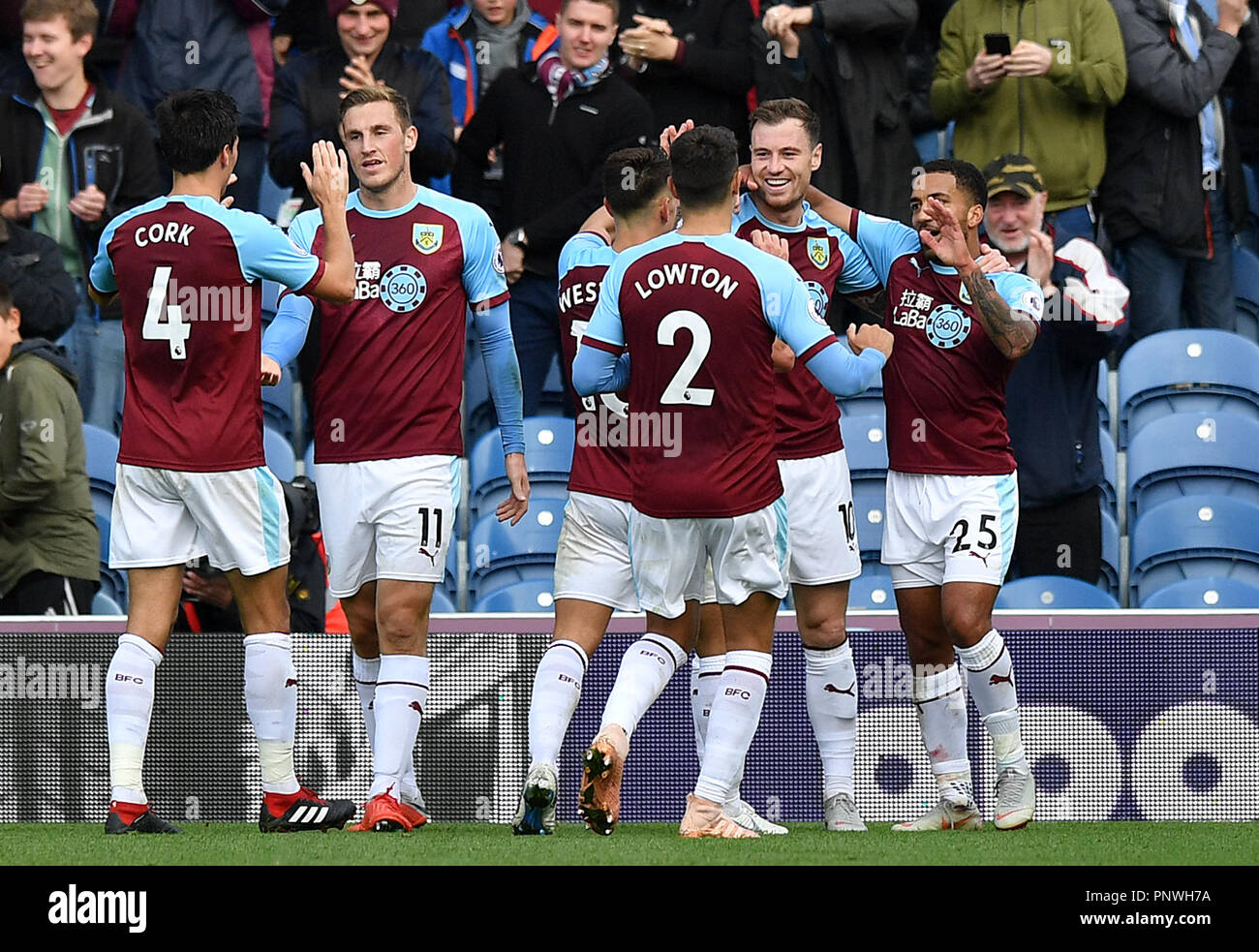 Burnley's Ashley Barnes (second right) celebrates scoring his side's ...