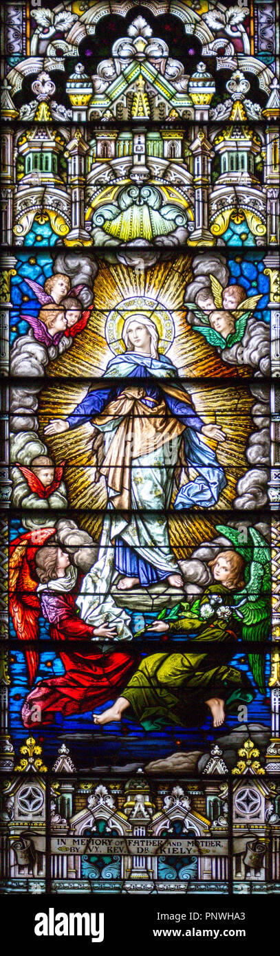 Stained-glass window in The Cathedral of the Madeleine depicting the ...