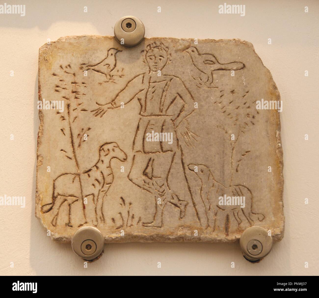 Early Christian Art. Italy. Roman tombstone depicting the Good Shepherd ...