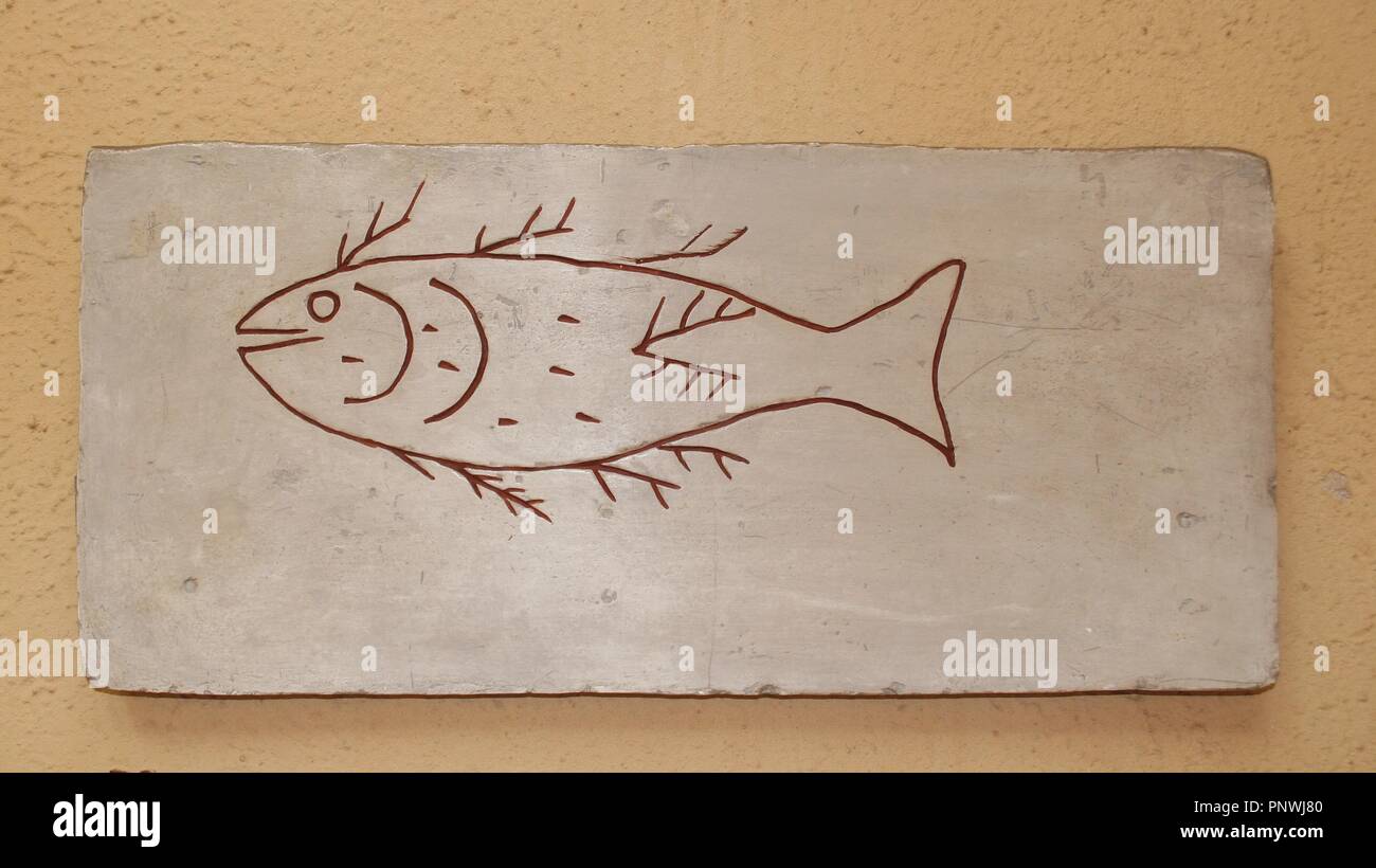 Roman tombstone with Christian iconography depicting a fish. After 4th ...