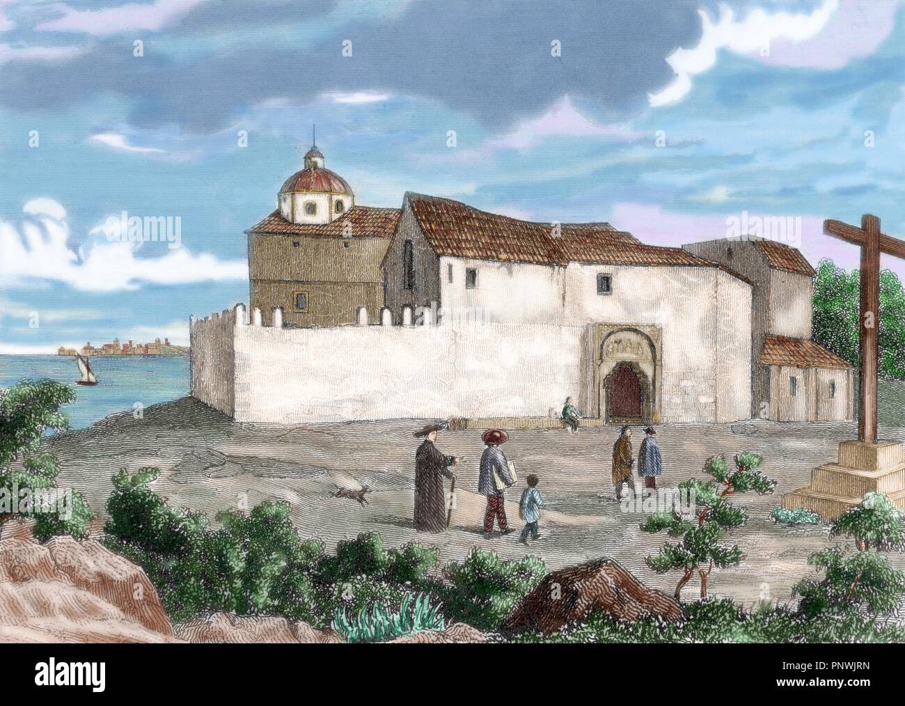 Spain. Andalusia. La Rabida Monastery. Franciscan monastery. Colored ...