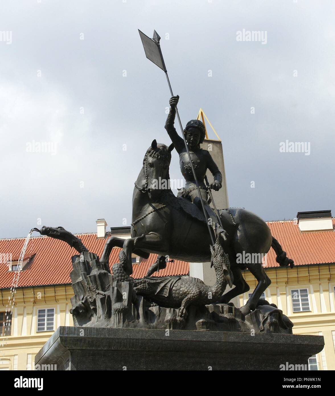 Czech Republic. Prague. Statue of St. George and a fountain. Gothic ...