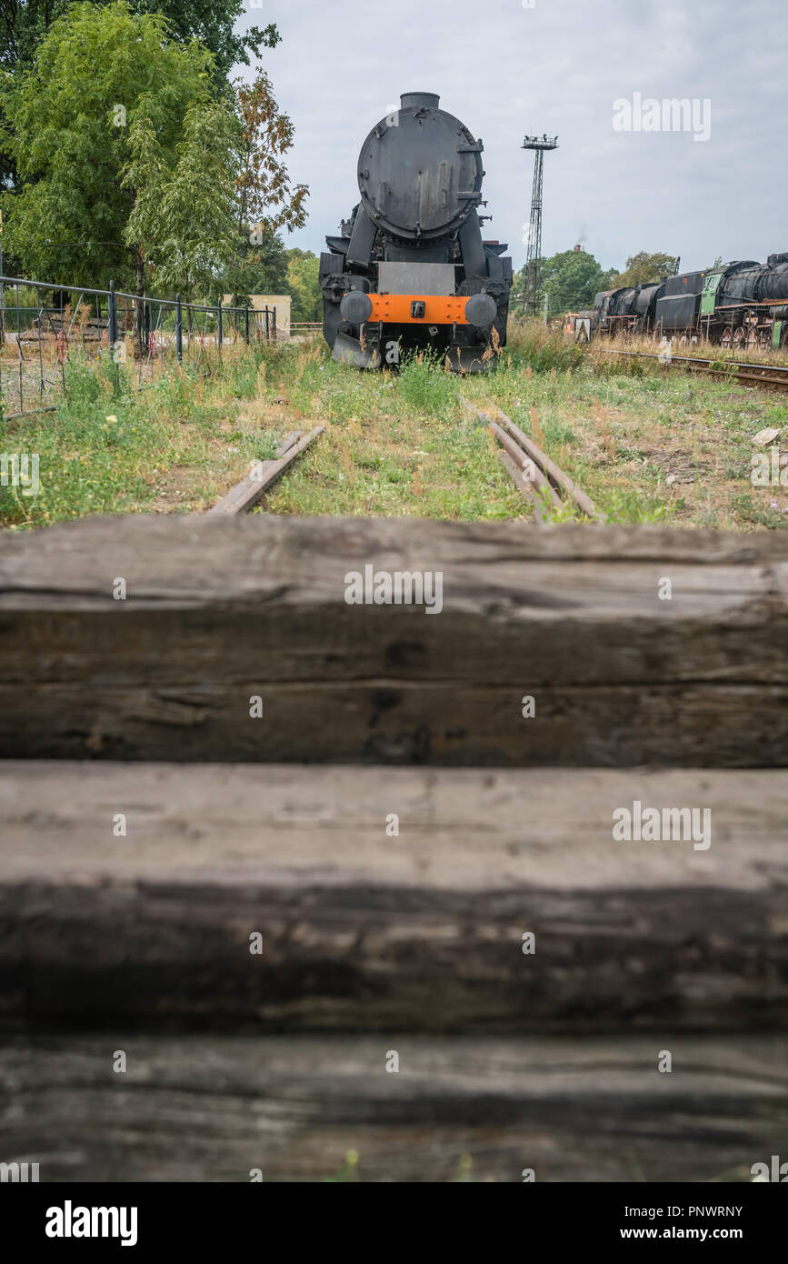 An old disused retro steam train locomotive at the end of the line ...