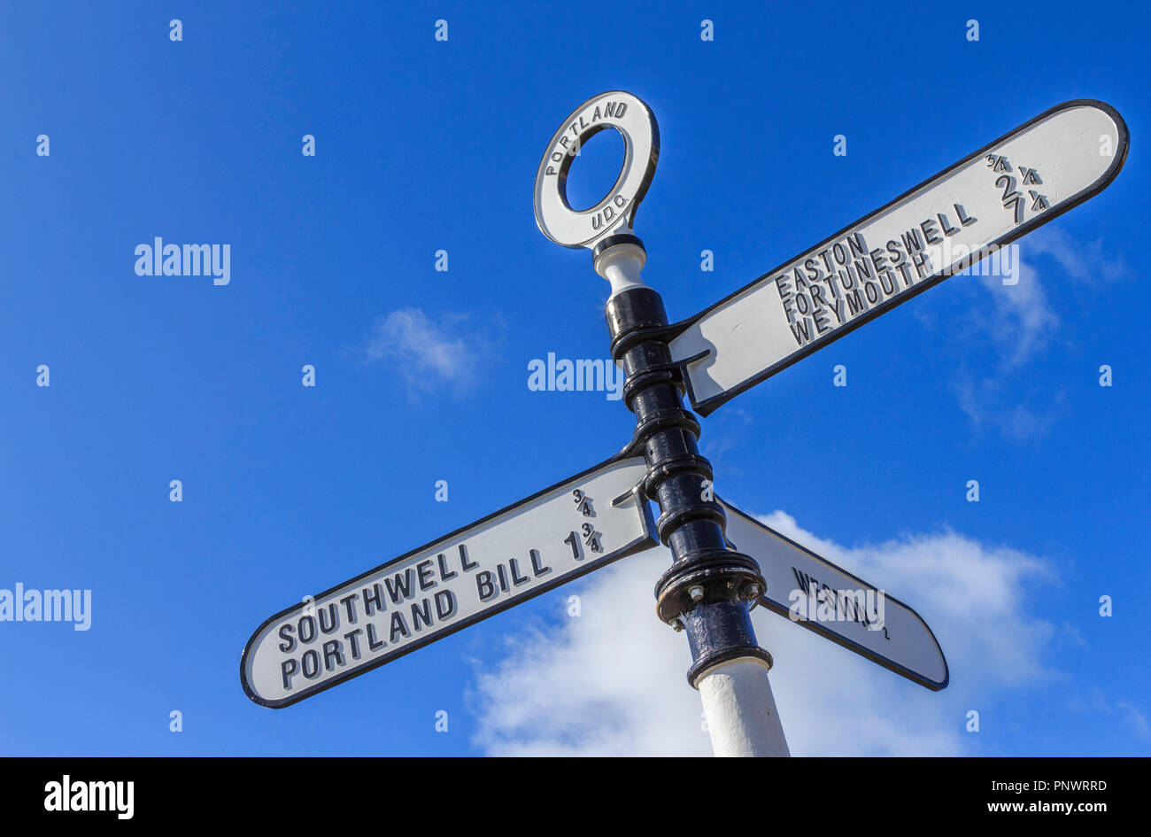 Isle of Portland traditional signpost , near weymouth, Dorset, England ...
