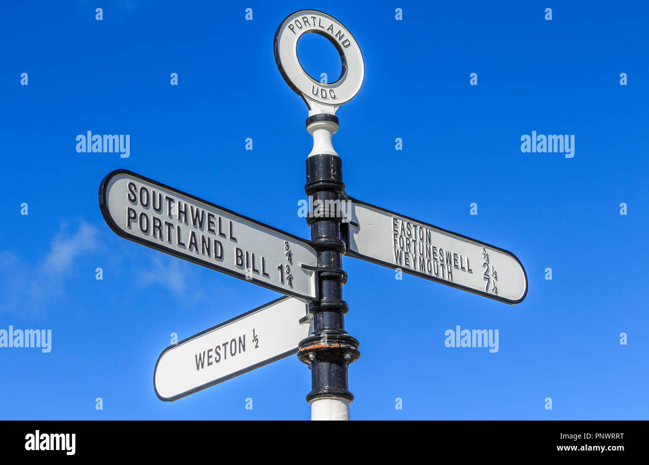 Isle of Portland traditional signpost , near weymouth, Dorset, England ...