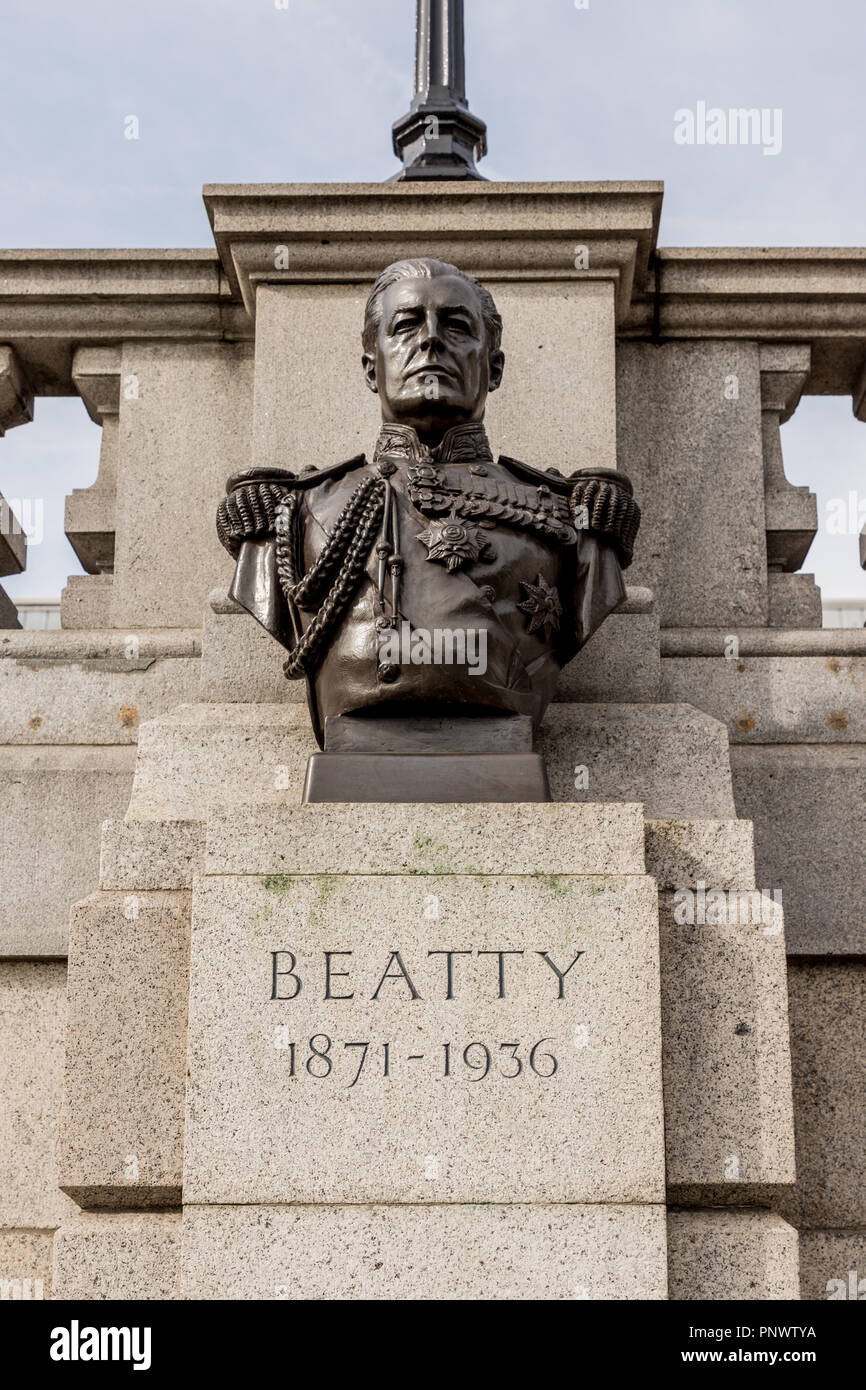 London. September 2018. A view of a bronze bust of Lord Beatty in ...