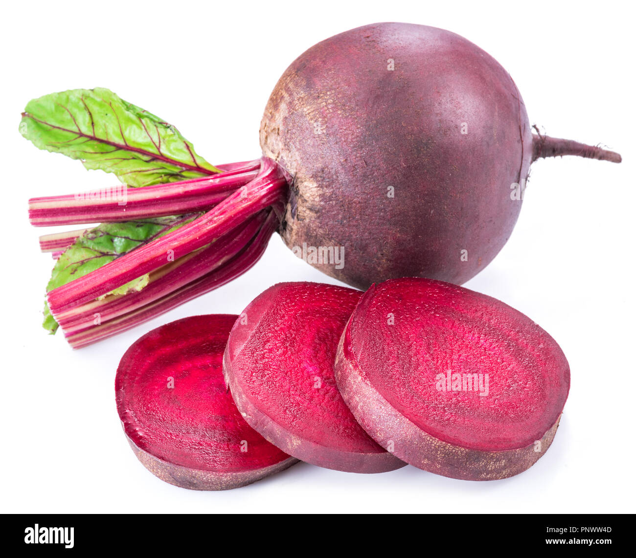 Red beet or beetroot with slices on white background Stock Photo - Alamy