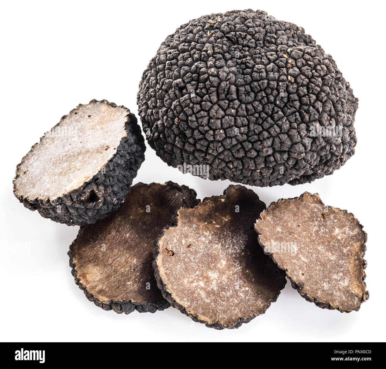 Black truffles isolated on a white background Stock Photo - Alamy