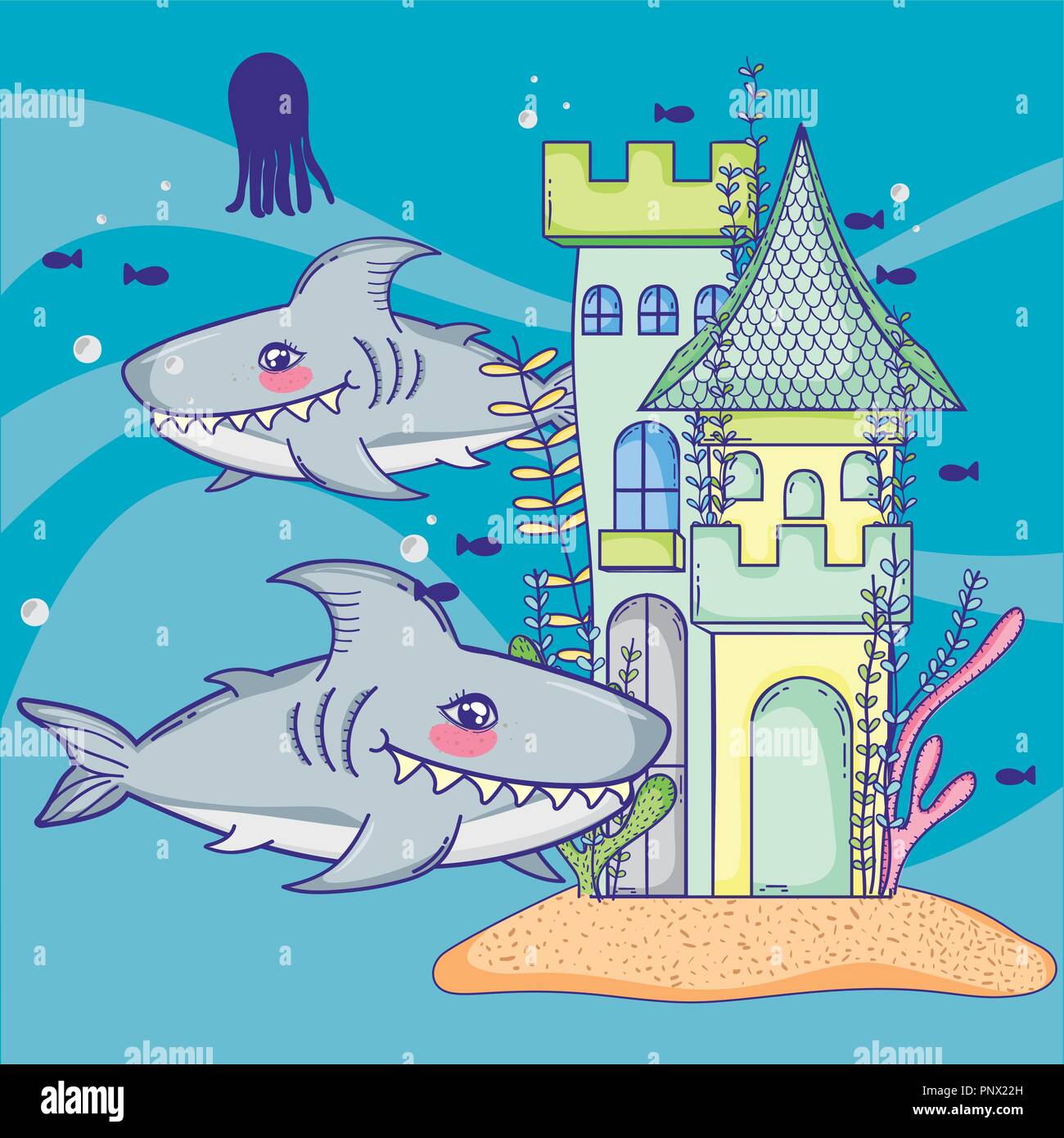 sharks with sea animal and castle style Stock Vector Image & Art - Alamy