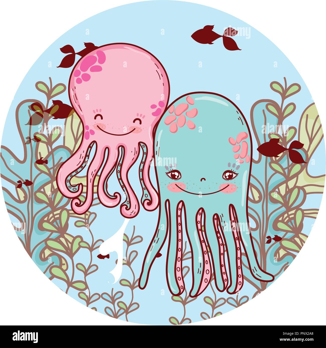 nice octopus couple with seaweed plants Stock Vector Image & Art - Alamy