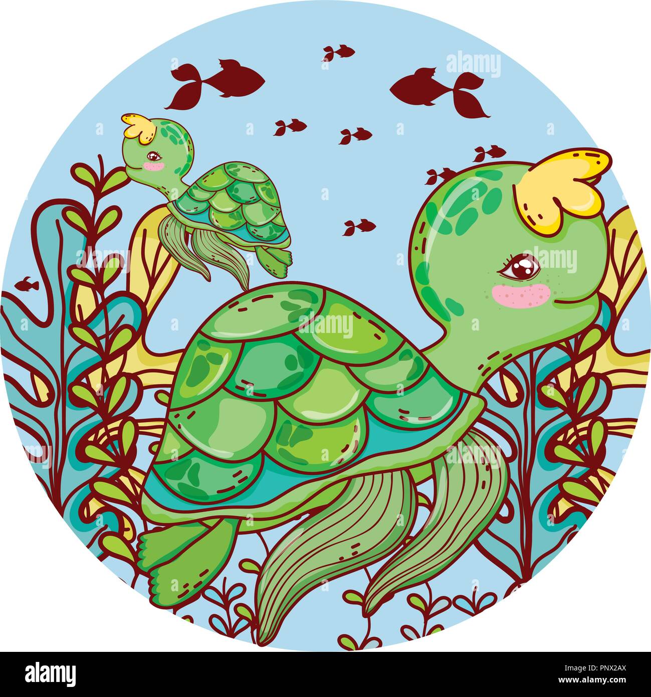 nice turtle couple with seaweed animals Stock Vector Image & Art - Alamy