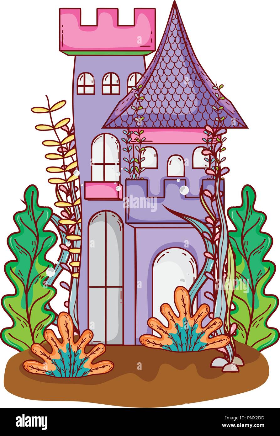 medieval castle architecture with branches plants leaves Stock Vector ...