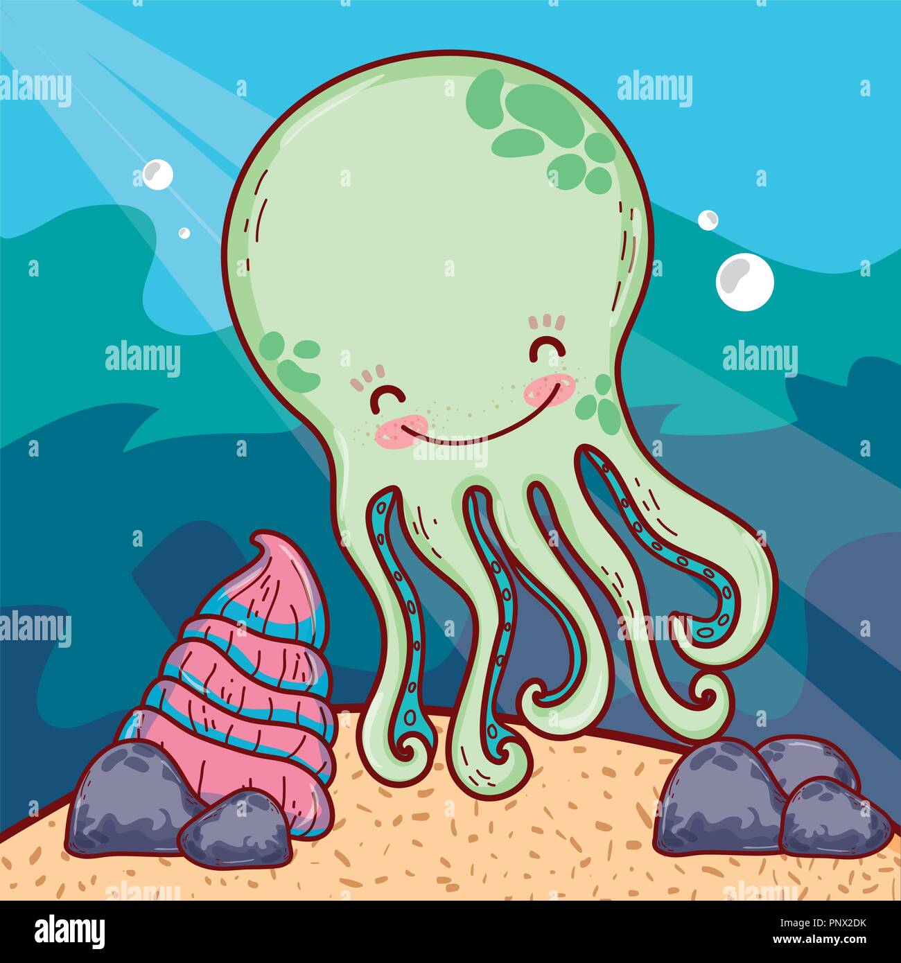 happy octopus sea animal with shell Stock Vector Image & Art - Alamy