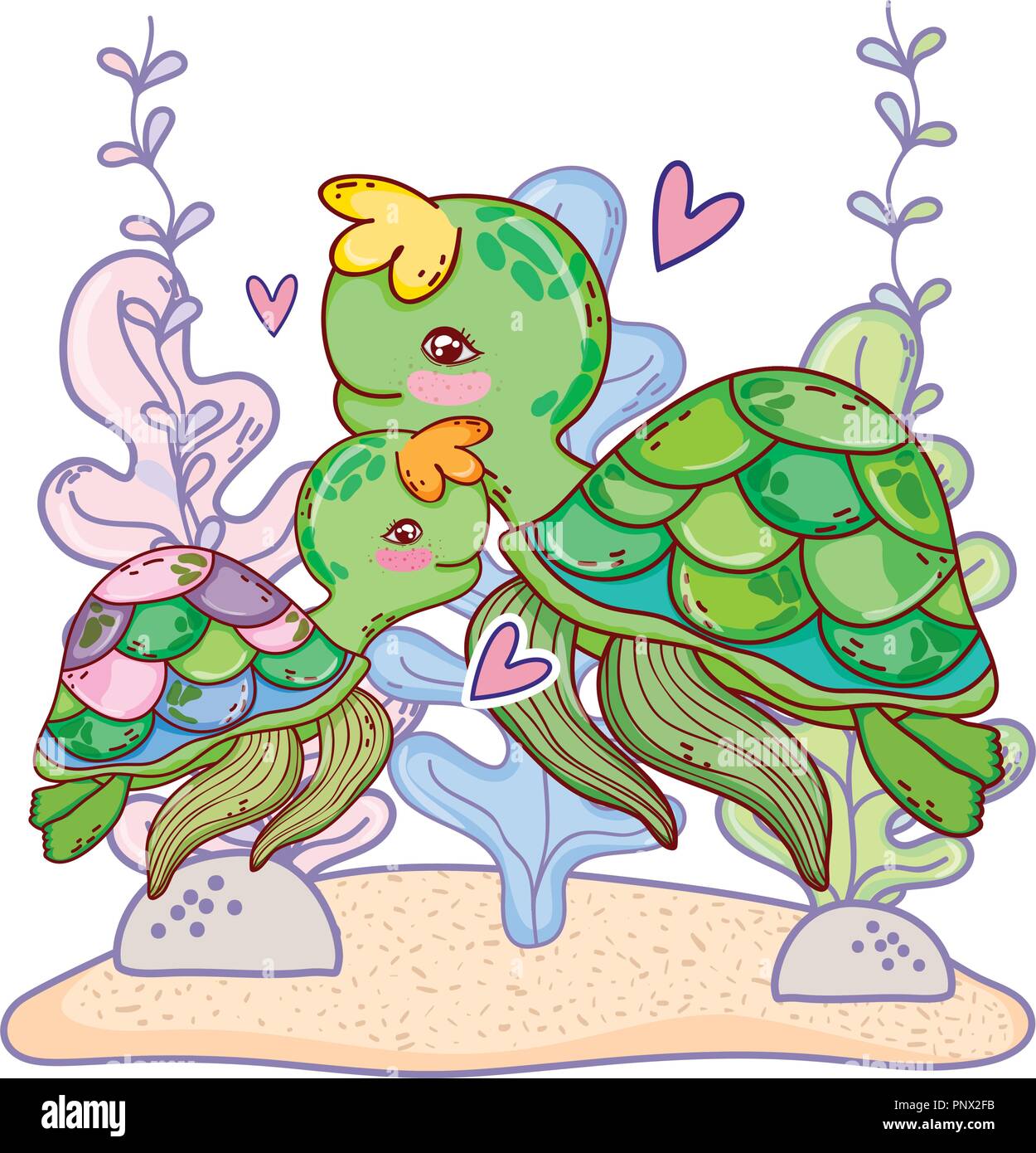 turtle family animal with seaweed plants Stock Vector Image & Art - Alamy