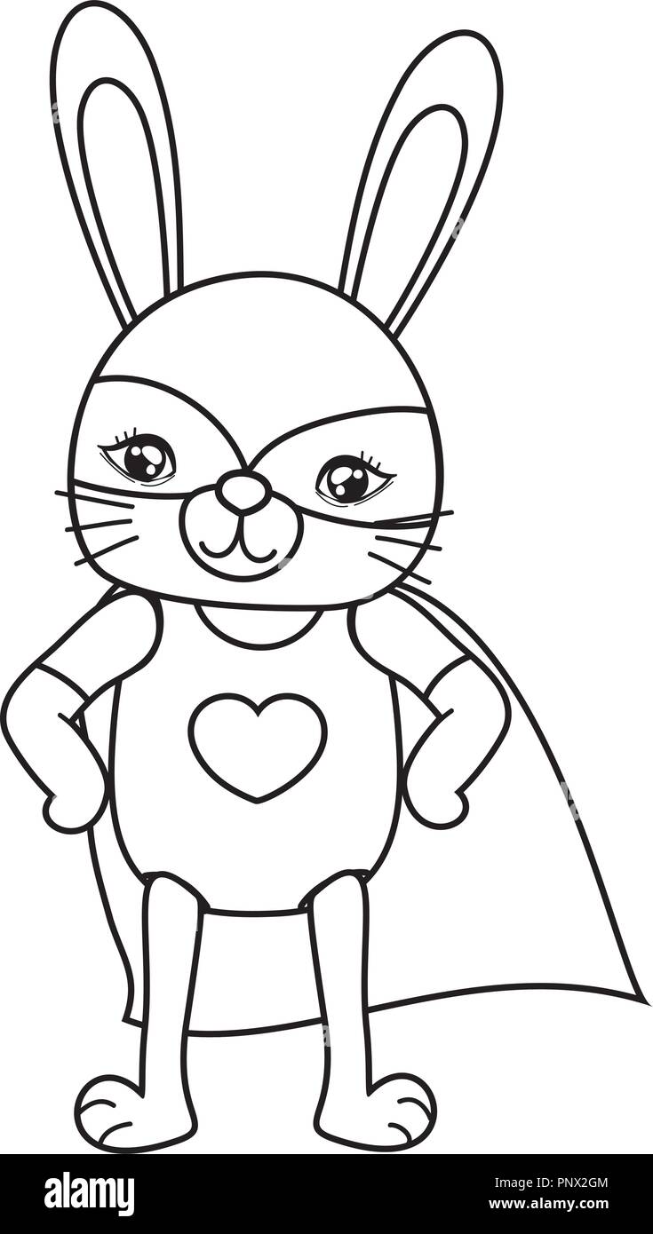outline rabbit animal with superhero costume and mask Stock Vector ...