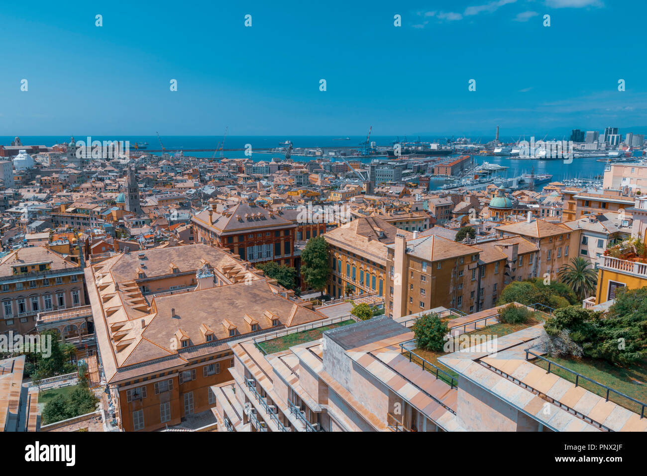 Cityscape of the Genoa city, Italy, with its colorful and crowded ...