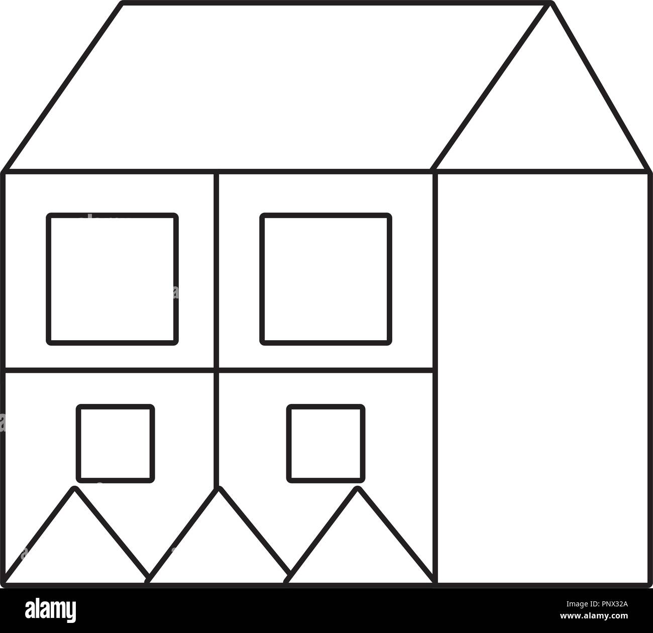 outline big house with square windows and roof design Stock Vector ...