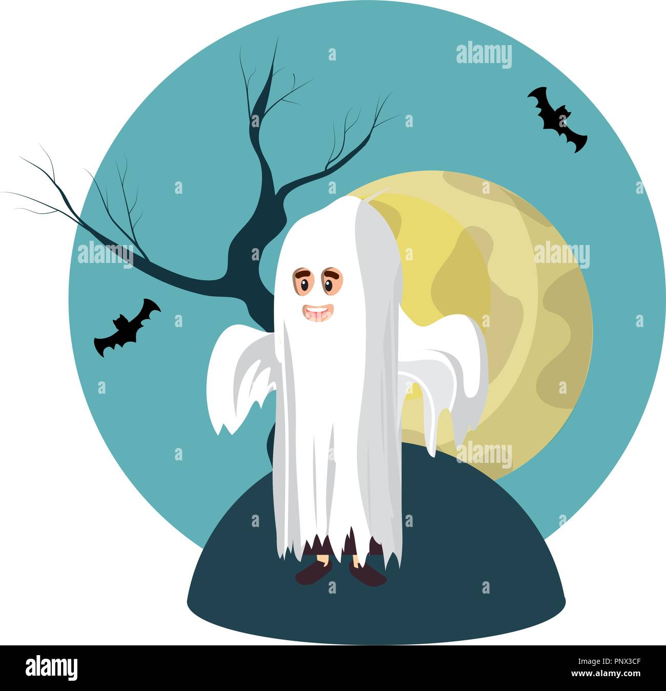boy with ghost costume and full moon Stock Vector Image & Art - Alamy