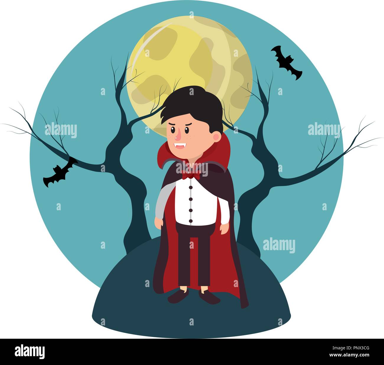 boy with vampire costume and full moon Stock Vector Image & Art - Alamy