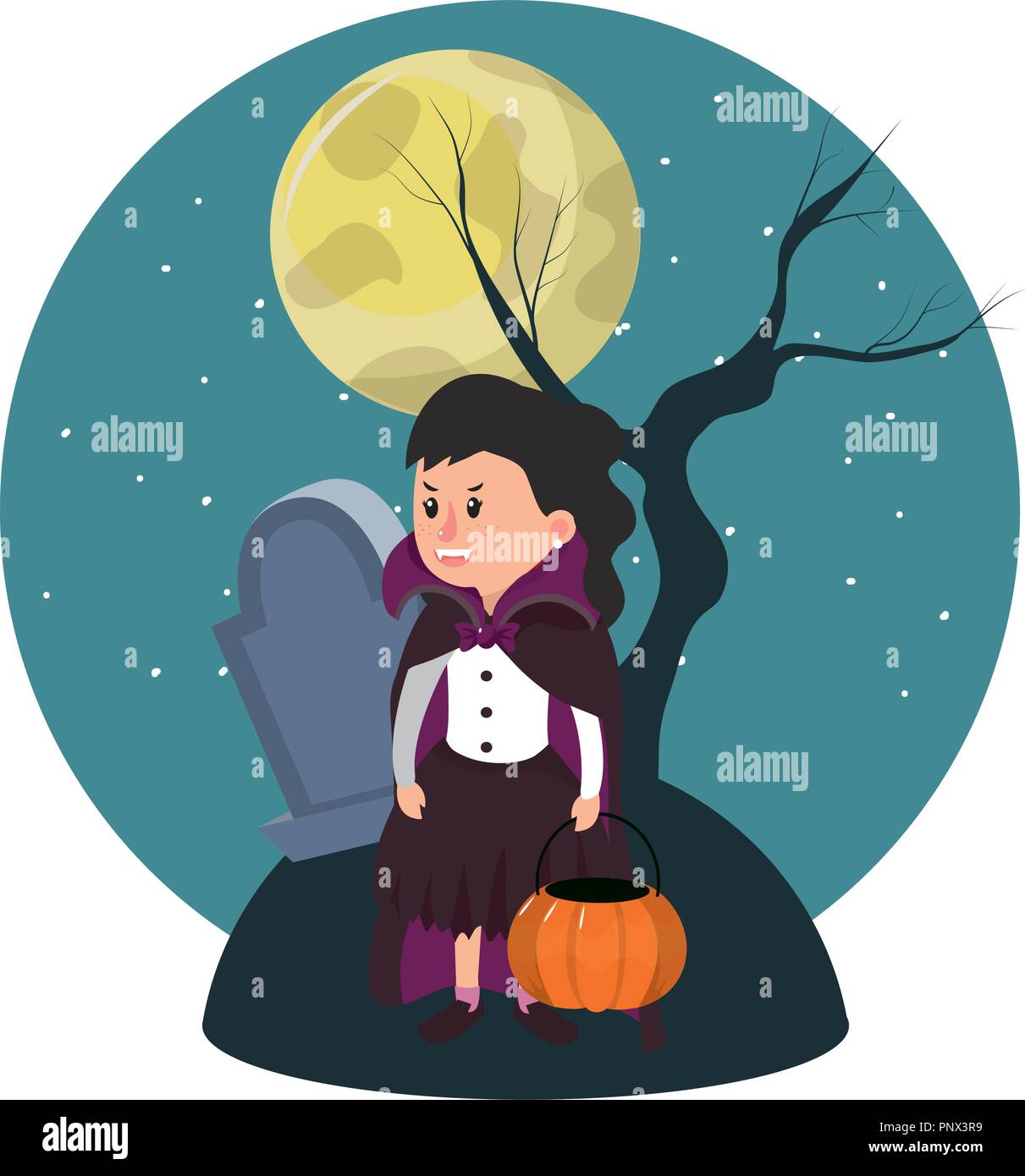 girl with vampire costume and full moon Stock Vector Image & Art - Alamy