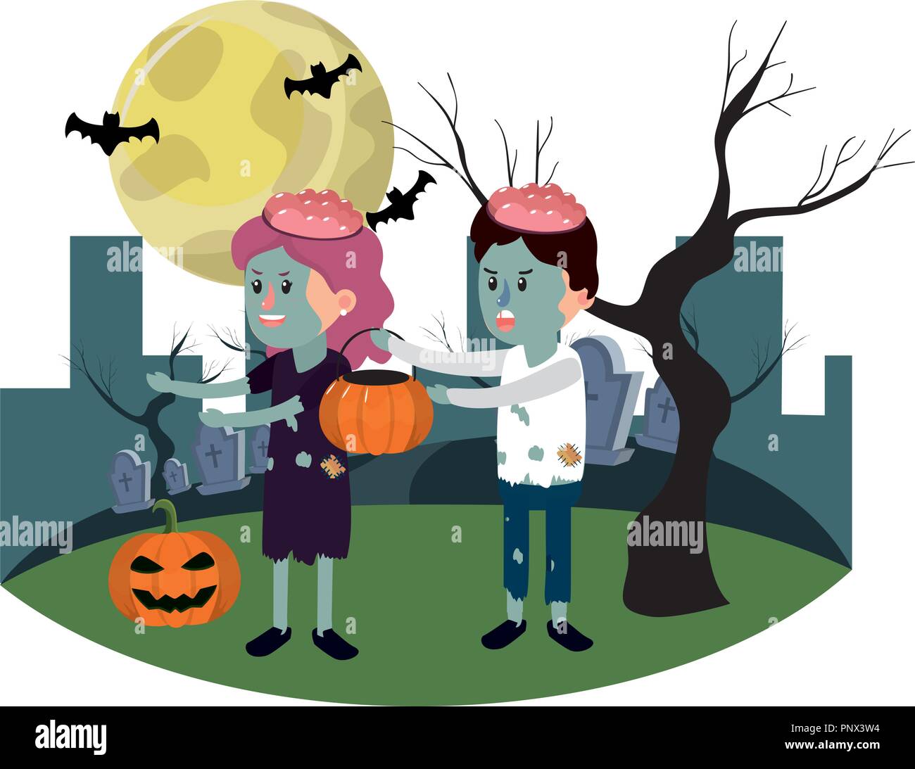 Spooky halloween night zombies pumpkins hi-res stock photography and ...