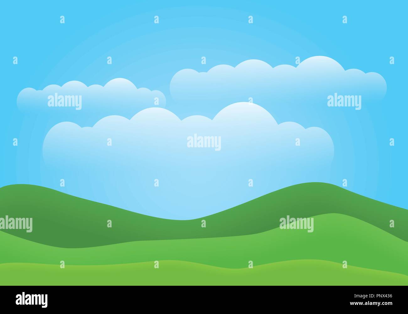 A simple illustration of a mountain landscape with green hills, blue ...