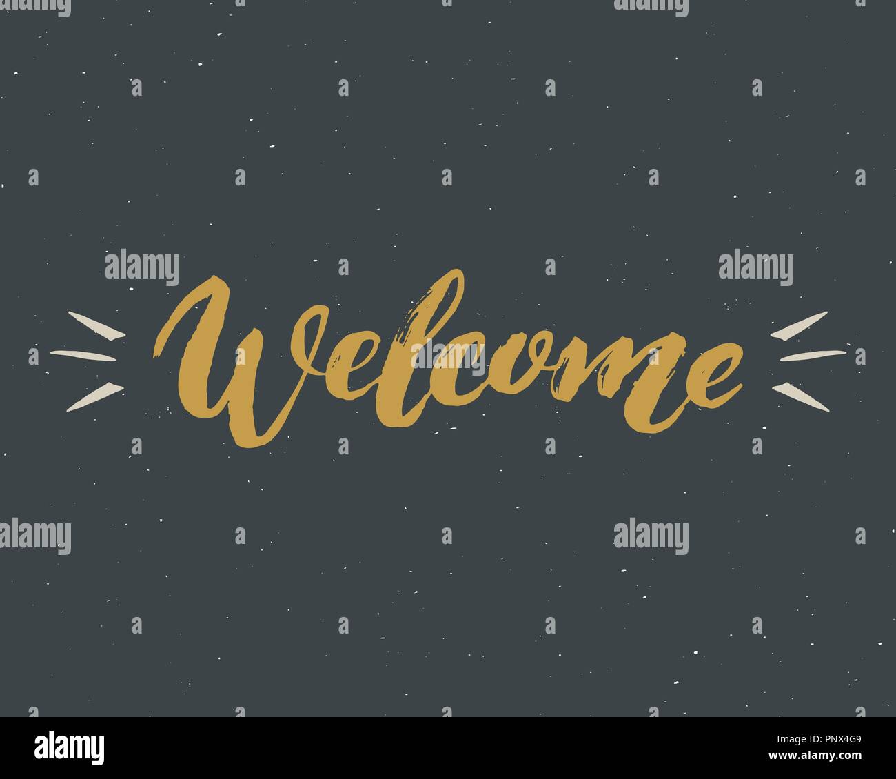 Welcome lettering handwritten sign, Hand drawn grunge calligraphic text ...