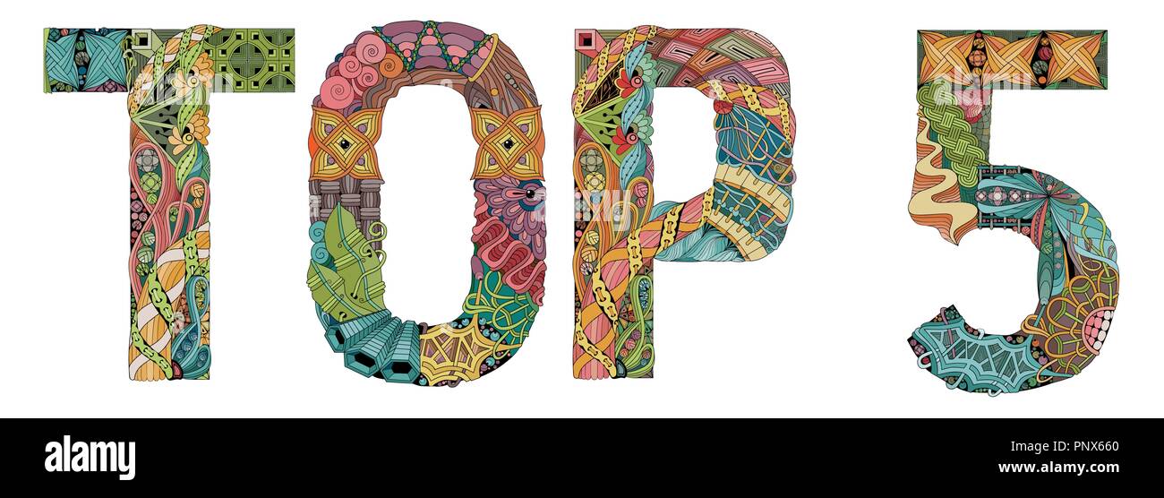 Hand-painted art design. Hand drawn illustration word TOP 5 for t-shirt ...