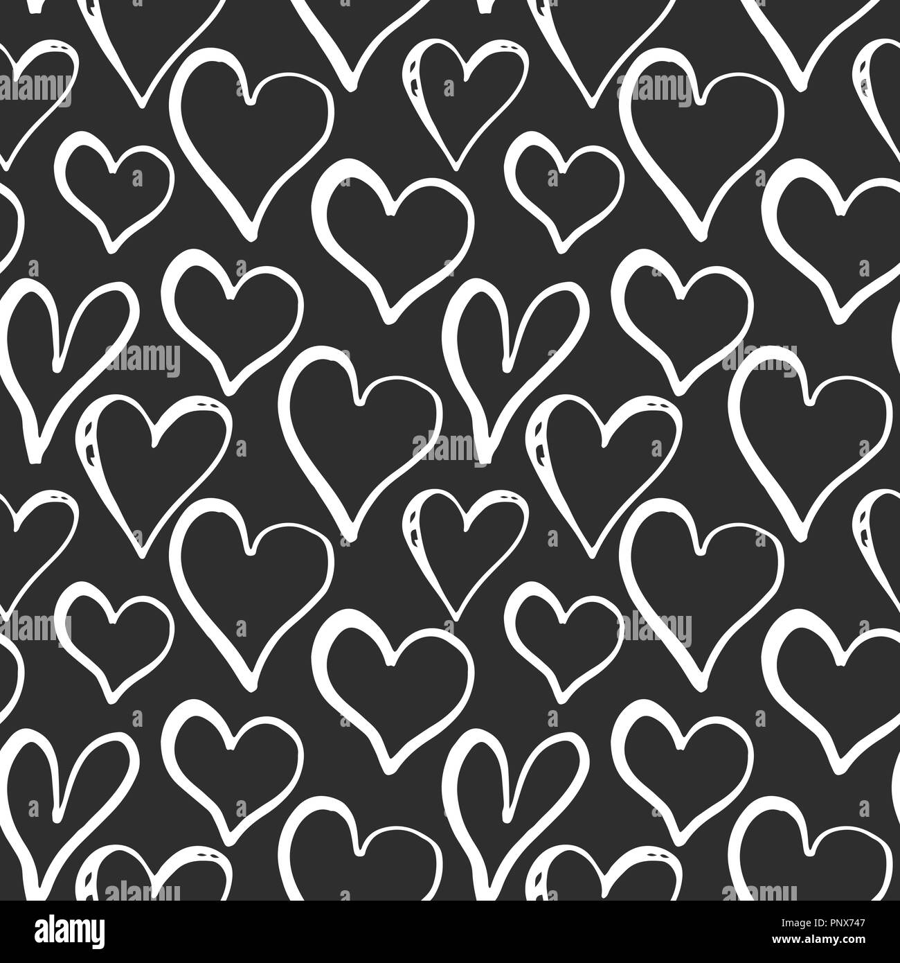 Heart symbol seamless pattern vector illustration. Hand drawn sketch ...