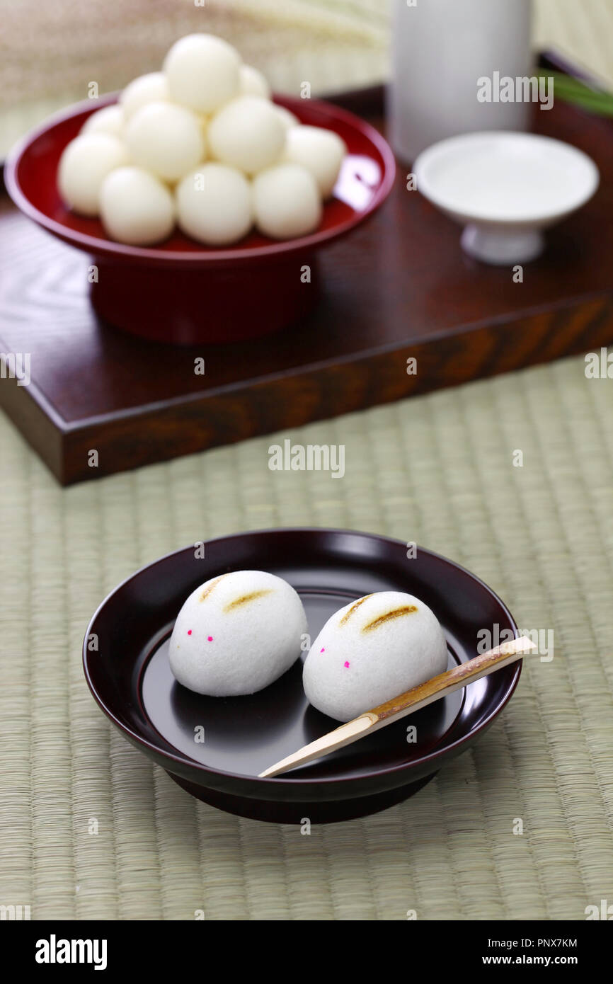 rabbit manju, japanese confection for moon viewing event Stock Photo ...