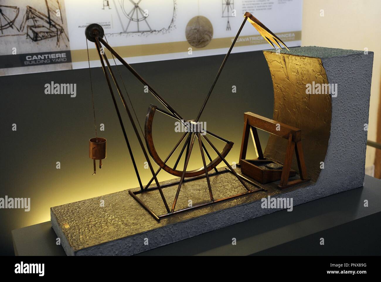 Leonardesque model. Trench-digging machine. Drawing of a digger for ...